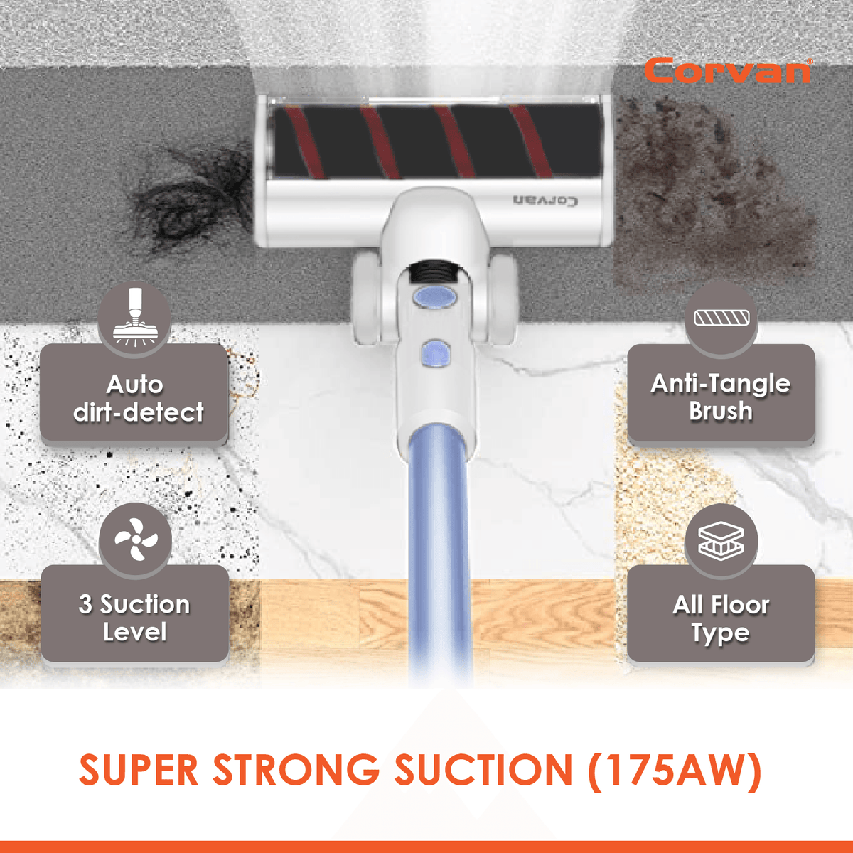 Corvan Anti-tangle Cordless Vacuum Cleaner K9 Pro