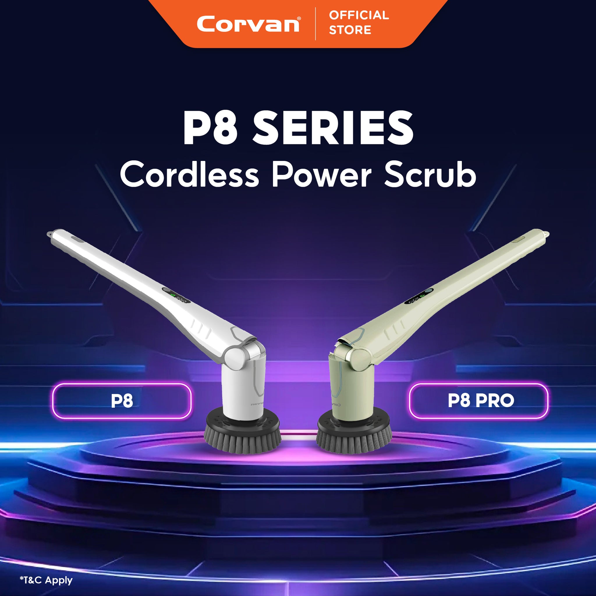 Corvan P8 Pro PowerScrub: Dual-Speed Scrubbing, Multiple Pads & Brushe